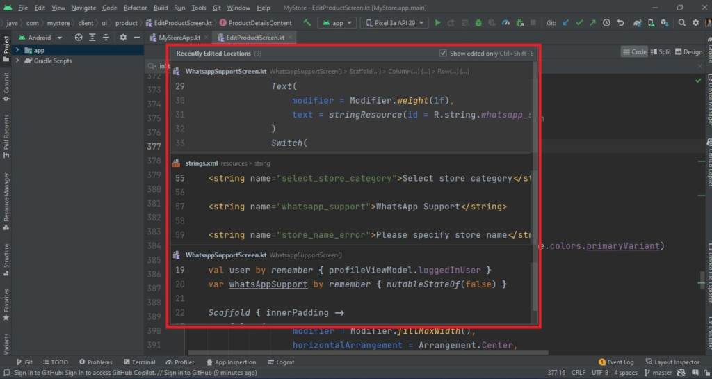How to find Recently changed files in Android Studio