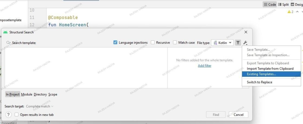 How to use Structural search in Android studio - Rajesh Hadiya