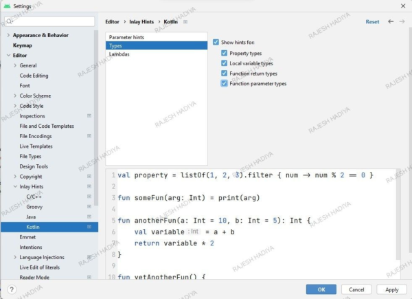How to enable Inlay hints in Android studio - Rajesh Hadiya