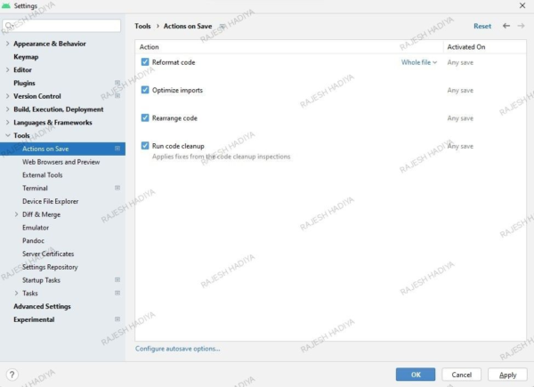 How to use Actions on Save in Android studio - Rajesh Hadiya